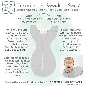 SwaddleDesigns Transitional Swaddle Sack, Arms Up Half-Length Sleeves & Mitten Cuffs, Swaddle for Newborn Transition to Baby Sleep Sack Wearable Blanket, Small, 0-3 month, 6-14 lb, Blue Tiny Triangles