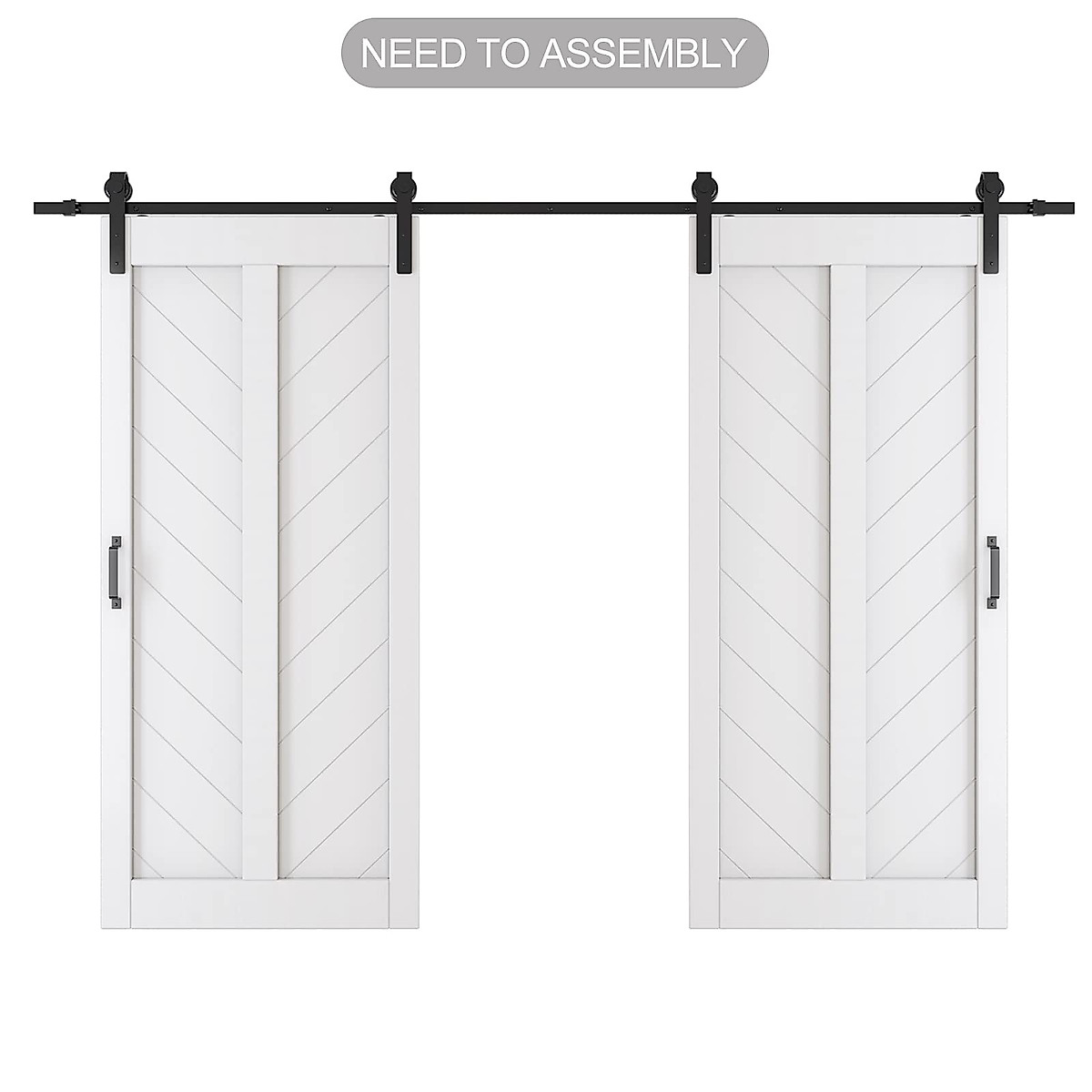 SOLRIG Sliding Barn Door 72"(36" X 2) ×84", Double Pre-drilled Barn Door Slab, Need to Assemble, DIY Unfinished, 2X Barn Doors Hardware Included, V Frame, White