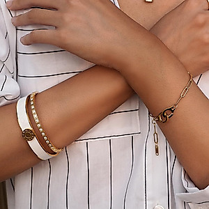 CIUNOFOR Enamel Bracelet for Women Vintage Pop-Art Colorful Cuff Bangle Stainless Steel Gold Plate Tone Wide Band Handmade for Unisex Adult Jewelry (Moonstone)