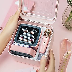 Divoom Ditoo-Mic Bluetooth Speaker with Karaoke Microphone - RGB Keyboard and Pixel Display Desktop Decor, Different Sound Modes, Ideal Gifts for Home Party, Mobile KTV (Pink)