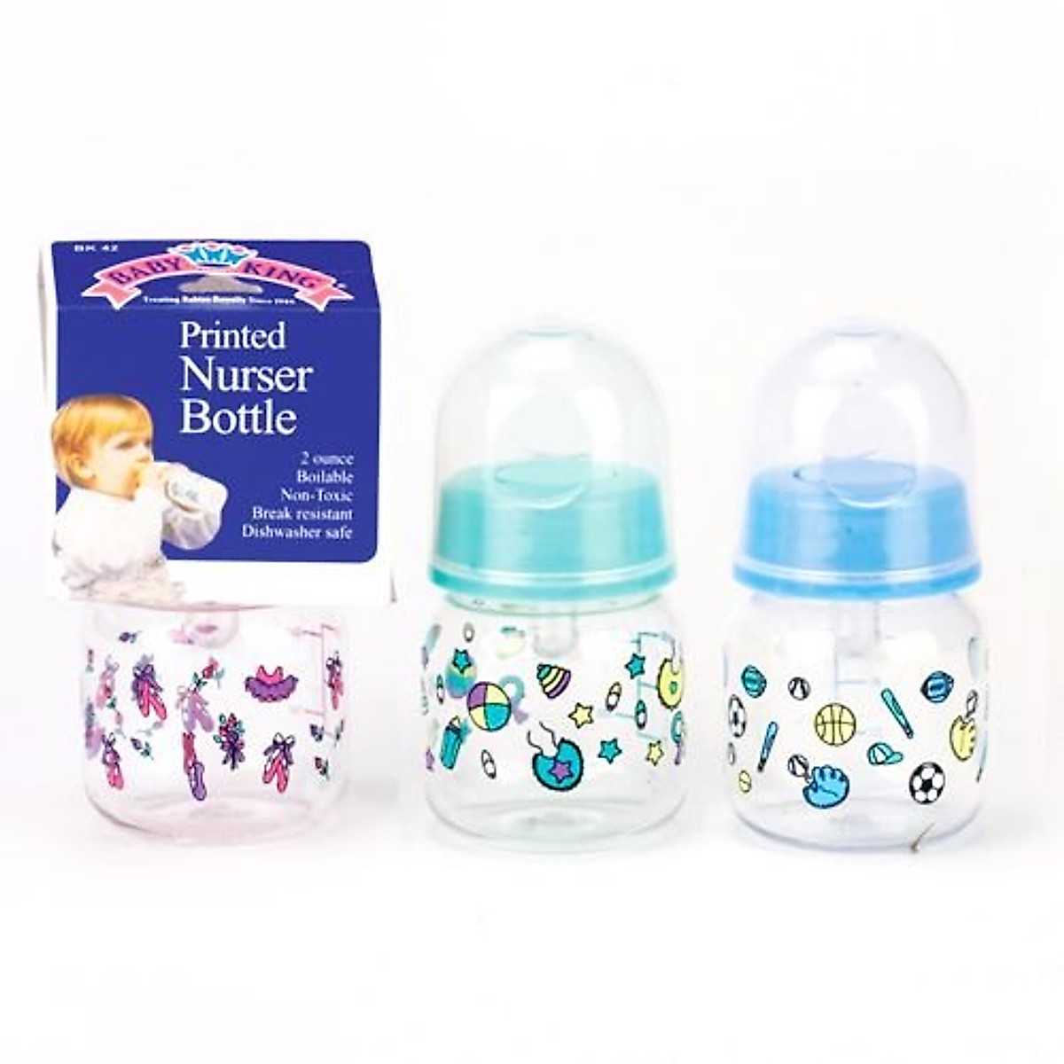 Baby King Preemie 2oz. Bottle, Printed Nurser Bottle Bk42000, 3 Bottles, Assorted Styles and Colors