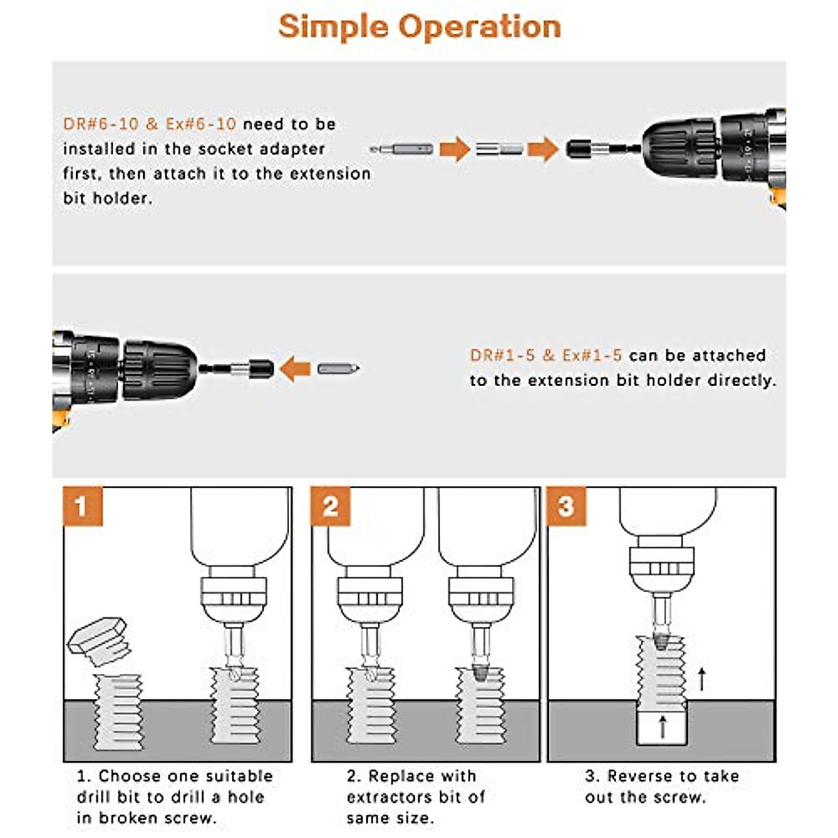 Raynesys Damaged Screw Extractor Set, 22 PCS Easy Out Stripped Screw Extractor Kit, Alloy Steel Screw Remover for Home DIY Garden Wood Extractor,with Magnetic Extension Bit Holder and Socket Adapter