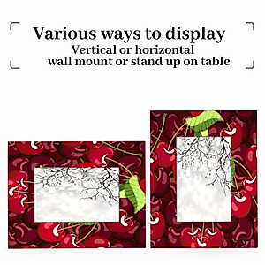 Red Cherry 4x6 Picture Frame, Fruit Pattern Wooden Photo Frames for Tabletop and Wall Display, Picture Frame Home Office Decor