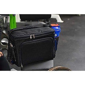 Isolator Fitness 6 Meal ISOCUBE Meal Prep Management Insulated Lunch Bag Cooler with 12 Stackable Meal Prep Containers, 3 ISOBRICKS, and Shoulder Strap - MADE IN USA (Blackout)