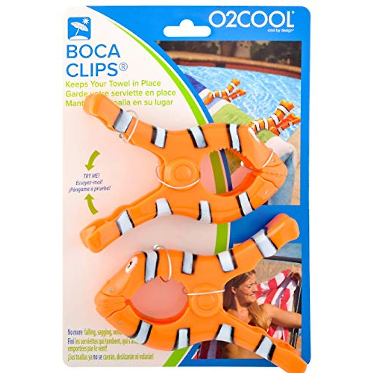 O2COOL Bocaclips - Beach Towel Clips For Beach Chairs, Patio And Pool Accessories - (Clown Fish/Turtle) 4 Count