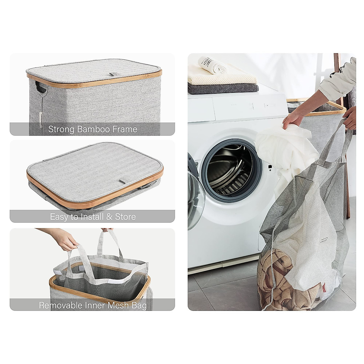 StorageWorks 3-Pack Foldable Trapezoid Storage Bins with Large Laundry Hamper