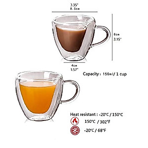 Heart Shaped Espresso Cups Set Of 2-Double Wall Glass Coffee Cup Insulated Mugs With Closed Handle-Heat Resistant Glass Espresso Drinkware - Perfect To Keep Your Espresso Hot
