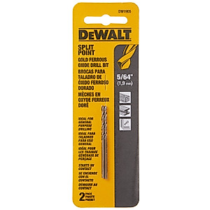DEWALT DW1905 5/64-Inch Gold Ferrous Oxide Split Point Twist Drill Bit, 2-Pack
