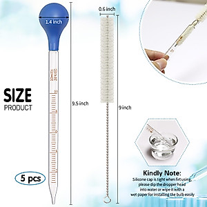 Asherxin 5 Pack 10ml Glass Pipette Dropper Lab Graduated Dropper Glass Liquid Pipette with 1 Pc Cleaning Brush for Liquid Essential Oil, Lab Dropper Pipettes Transfer with Rubber Cap