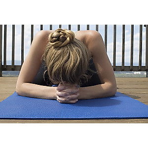 YogaAccessories 1/4" Thick High Density Deluxe Non Slip Exercise Pilates & Yoga Mat (Dark Blue)