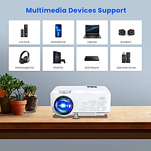 Projector, Portable Outdoor Projector with 1080P HD Movie and 240” Display Support, WiFi Video Projector for Home Theater, Compatible with TV Stick, Laptop, Tablet, iPhone, Android