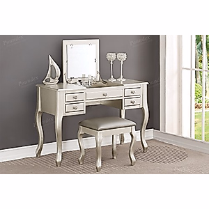 Poundex F4145 Bobkona Cailyn Flip Up Mirror vanity Set with Stool in Silver