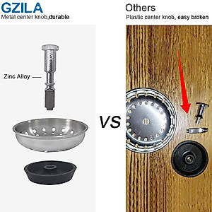 GZILA Kitchen Sink Basket Strainer Stopper, Replacement for 3-1/2 Inch Standard Kitchen Sink Drain, 304 Stainless Steel Brushed Nickel, Rubber Stop, Metal Knob