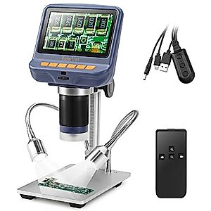 Koolertron 4.3 inch LCD Digital Microscope,10X-220X Magnification Zoom Coin Microscope,8 LED Adjustable Light &Fill Lights,1080P Camera Video Microscope for PCB/Watch Repairing/Plant/Rock Observing