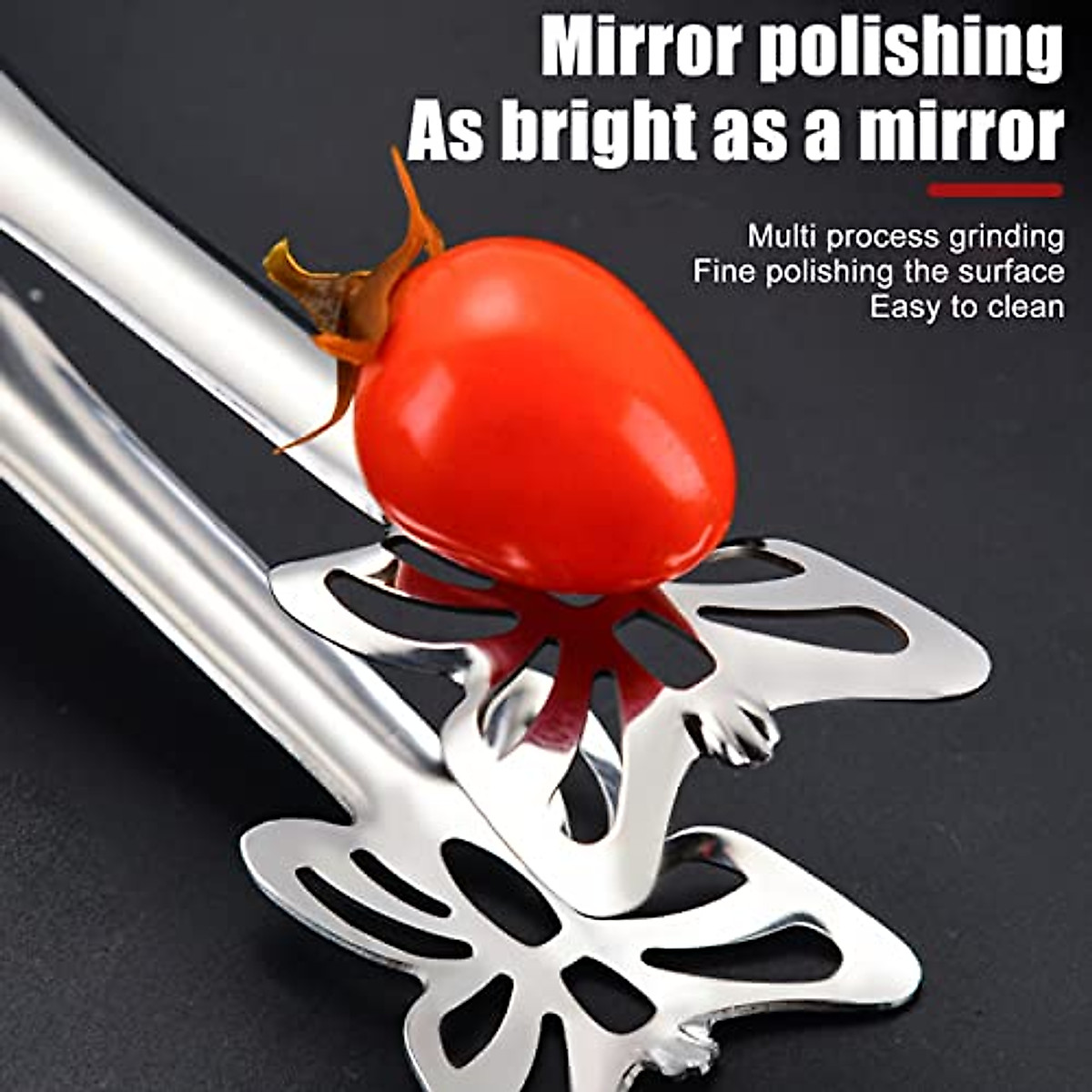 UPQRSG Stainless Steel Kitchen Tongs, Serving Tongs for Cooking, Cateloop Chef Food Salad BBQ Serving Utensils, Small Kitchen/Appetizers Tongs for Coffee, Tea Party[Butterflies Clip Silver]