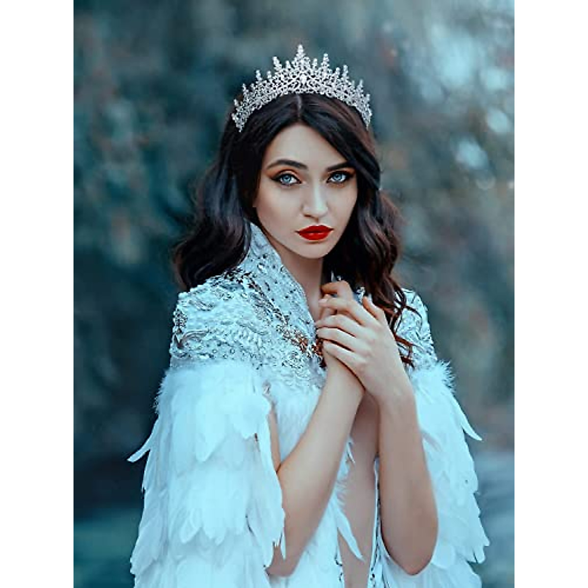 SWEETV Crystal Wedding Tiara for Women,Royal Queen Crown,Rhinestone Princess Tiara Hair Accessories for Quinceanera Pageant Prom Birthday Silver Audrey