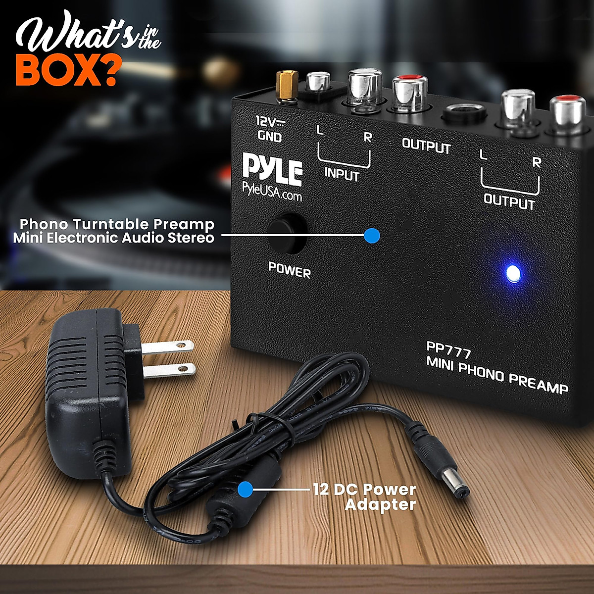 Pyle PP777 Phono Turntable Preamp Mini Electronic Audio Stereo Phonograph Preamplifier Input, RCA Output & Low Noise Operation Powered by 12 Volt DC Adapter
