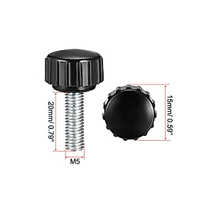 uxcell M5 x 20mm Metric Male Thread Knurled Clamping Knobs Grip Thumb Screw Hand Clamping Handle Bolt with 15mm Plastic Knobs Black 10 Pcs