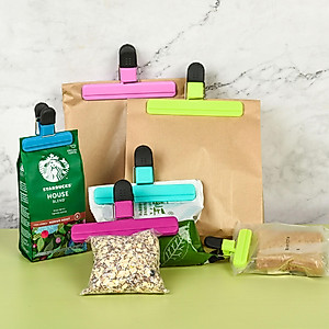 GBYMIUY Chip Bag Clips, 10 Pack Food Bag Clips, Large Bag Clips for Food Storage with Air Tight Heavy Seal Grip (Assorted Sizes and Colors)