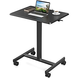 Sweetcrispy Small Mobile Rolling Standing Desk - Overbed Table, Teacher Podium with Wheels, Adjustable Work Table, Rolling Desk Laptop Computer Cart for Home, Office, Classroom