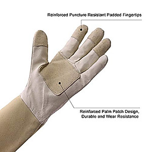 Long Sleeve Leather Gardening Gloves,Puncture resistant,Breathable Pigskin Leather Gauntlet,Rose Pruning Floral Gauntlet Garden Gloves For Women and Men (Medium, Beige)