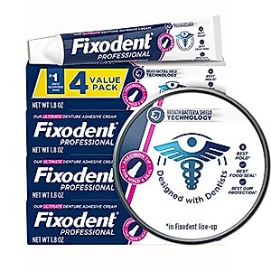 Fixodent Professional Ultimate Denture Adhesive Cream for Full and Partial Dentures, 1.8 oz, 4 Pack