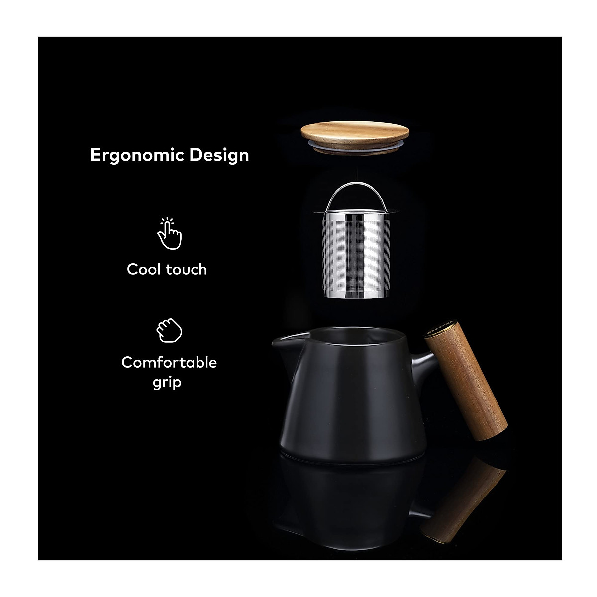 ChefWave Artisan Series Ceramic Tea Pot with Stainless Steel Extra-Fine Infuser for Loose Leaf Tea and Bamboo Cool Touch Lid, 20 oz.