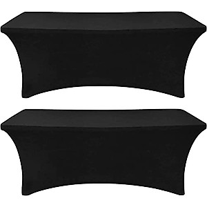 Leoa's Lux 2 Pcs Black Spandex Table Covers 6ft Fitted Tablecloth Stretch for Standard Folding Tables - Elastic Rectangular Wrinkle Resistant Massage Table Clothes for 6 Foot Rectangle Tables