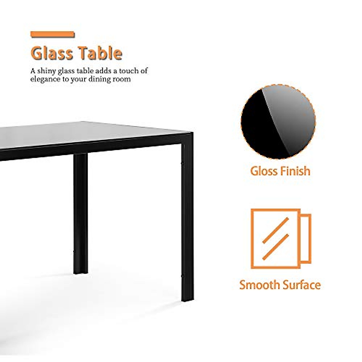 IANIYA Dining Room Table，Kitchen Table, Square Glass Kitchen Table with 4 Chair Black