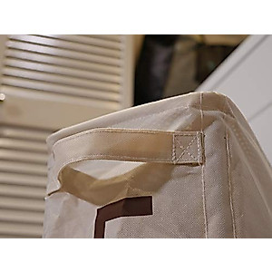 Topline Collapsible Laundry Hamper with Lockable Wheels, Slim Rolling Clothing Basket with Mesh Drawstring Closure - Beige
