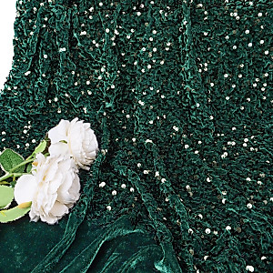 Fabric by The Yard Emerald Green Velvet Fabric Sequin Fabric 36Inch Long Continous Fabric for Sewing Clothes Glitter Fabric Wedding Dress Evening Gown Skirt DIY Linen Fabric Velvet Mermaid Fabric