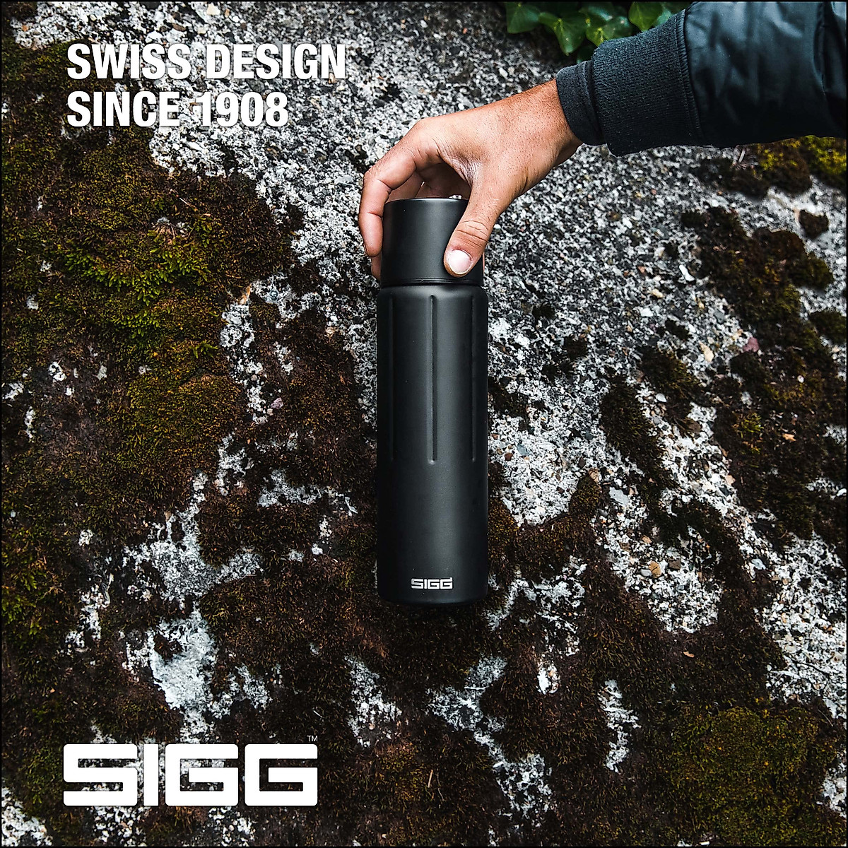 SIGG - Obsidian Insulated Water Bottle - Thermo Flask with Cup - Leakproof - Lightweight - BPA Free - 18/8 Stainless Steel - 37 Oz