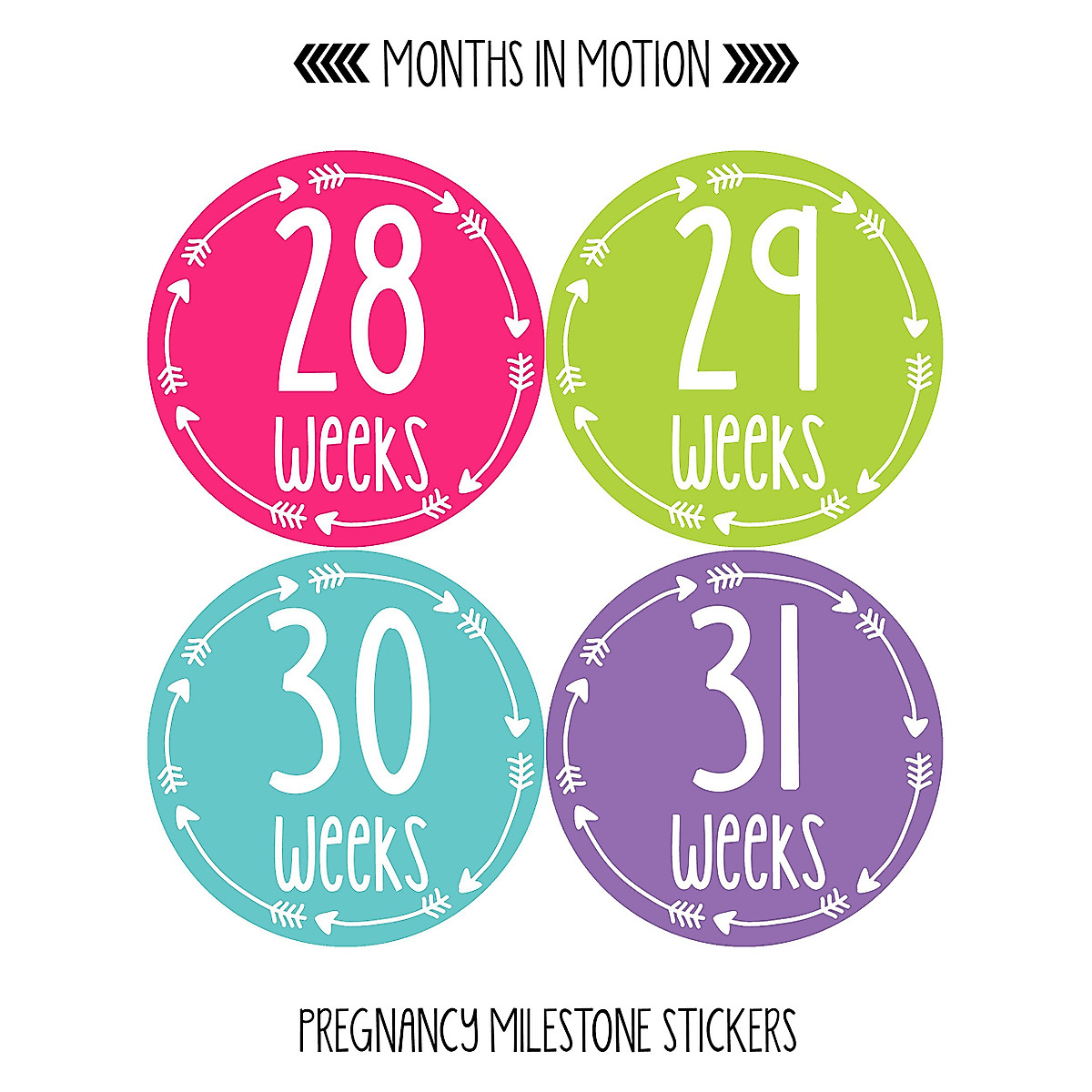 Months In Motion Pregnancy Weekly Belly Growth Stickers - Week to Week Pregnant Expecting Photo Prop - Maternity Keepsake - Baby Bump - Large Set of 36 Weekly Photo Sticker