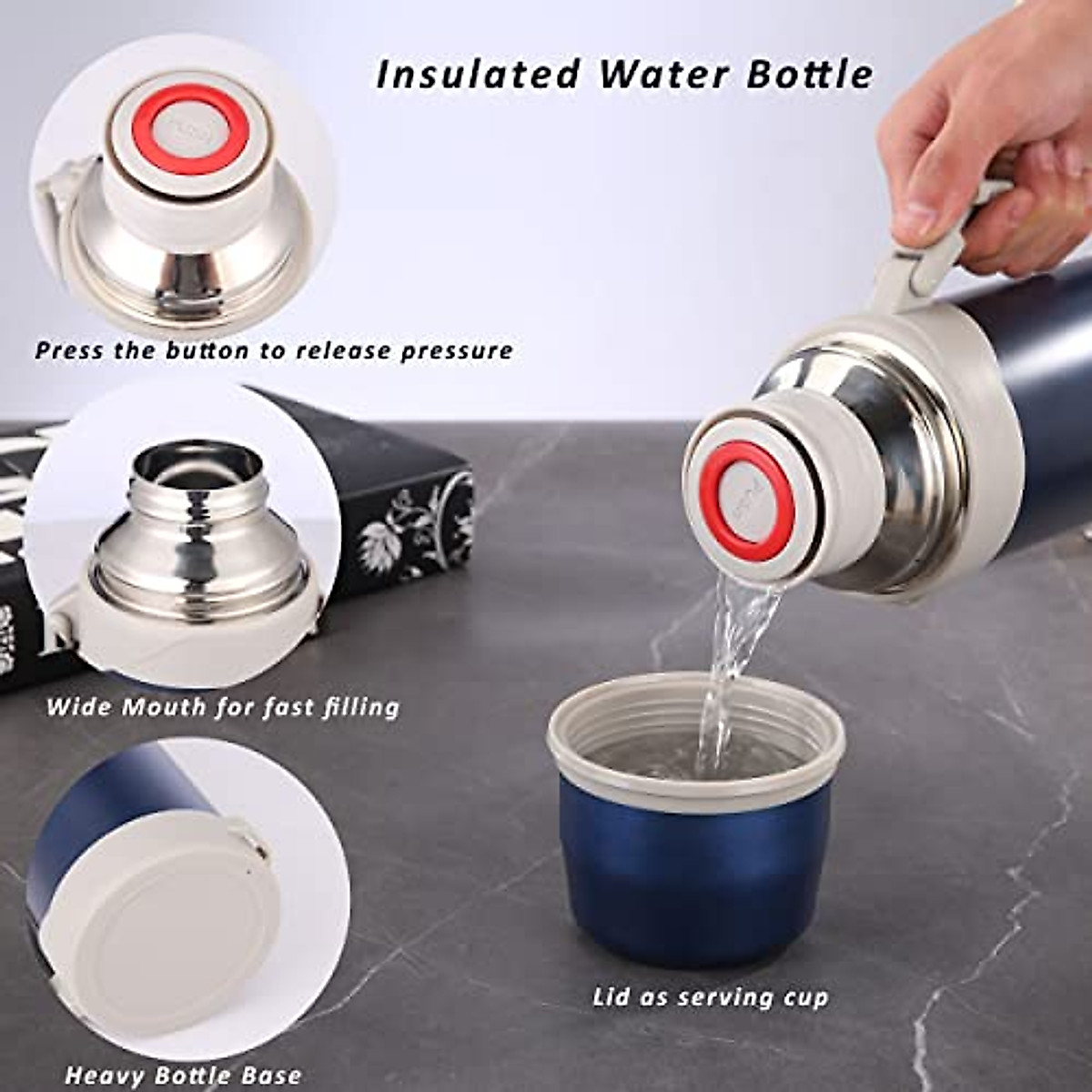 ConToose Insulated Water Bottle, Stainless Steel Sports Water Bottles with Handle, 40oz, Black