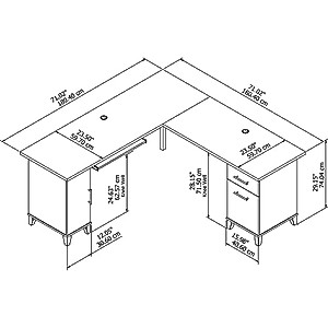 Bush Furniture Somerset L Shaped Desk with Storage, 72W, Storm Gray