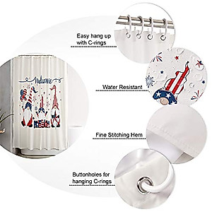 Independence Day Bathroom Sets with Shower Curtains, 4 PCS Shower Curtain Sets with Anti-Skid U-Shaped Contour Rugs Toilet Lid Cover and Cozy Bath Mat Happy Gnomes and Celebrating Fireworks
