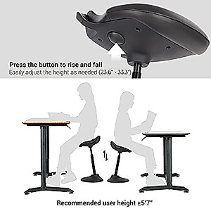 SONGMICS Standing Stool, Active Sitting Balance Chair, Work Stool, 23.6-33.3 Inches, with Anti-Slip Bottom Pad, for Standing Desk, Black UOSC12BK
