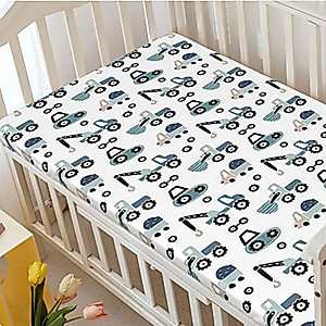 Cars Themed Fitted Crib Sheet,Standard Crib Mattress Fitted Sheet Soft & Stretchy Fitted Crib Sheet-Great for Boy or Girl Room or Nursery, 28“ x52“,Multicolor