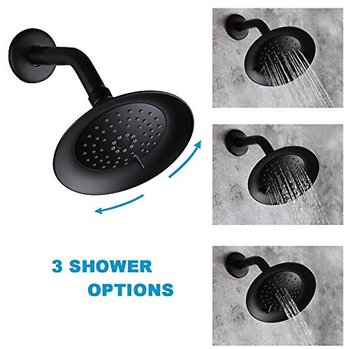 POP SANITARYWAR Shower Tub Faucet Set Matte Black Bathroom Rain Mixer 6 inch Shower Head System with Tub Spout Single Handle Shower Fixture with Valve and Tirm Kit