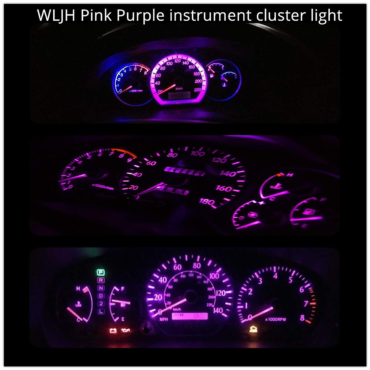 WLJH 74 Led Bulb Dash Lights Extremely Bright T5 2721 18 37 286 Wedge PC74 Twist Socket Automotive Instrument Panel Gauge Light Kits Dashboard Cluster Shift Bulbs Purple Pack of 20