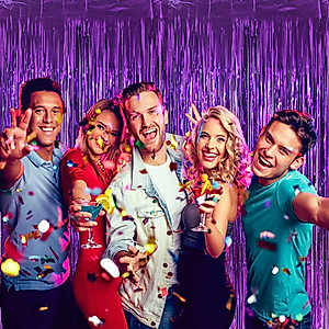 Purple Backdrop Curtains for Party Decorations - 6.5x8.2 ft, Pack of 2 | LILF Non-Marking Tape Foil Fringe Curtain Streamers Tinsel Backdrop for Birthday Bachelorette Party Photo Booth Props