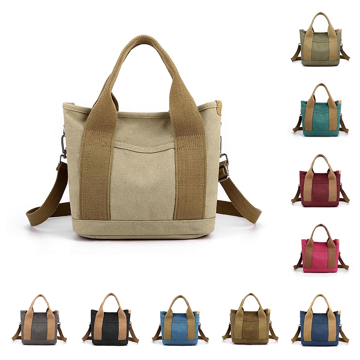 XLXLbb Small Satchel Bag Stylish Mini Tote Shoulder Handbag Canvas Hobo Bag for Women Zipper Organizer Pockets Beautiful color Canvas Tote Crossbody Bags(Khaki)