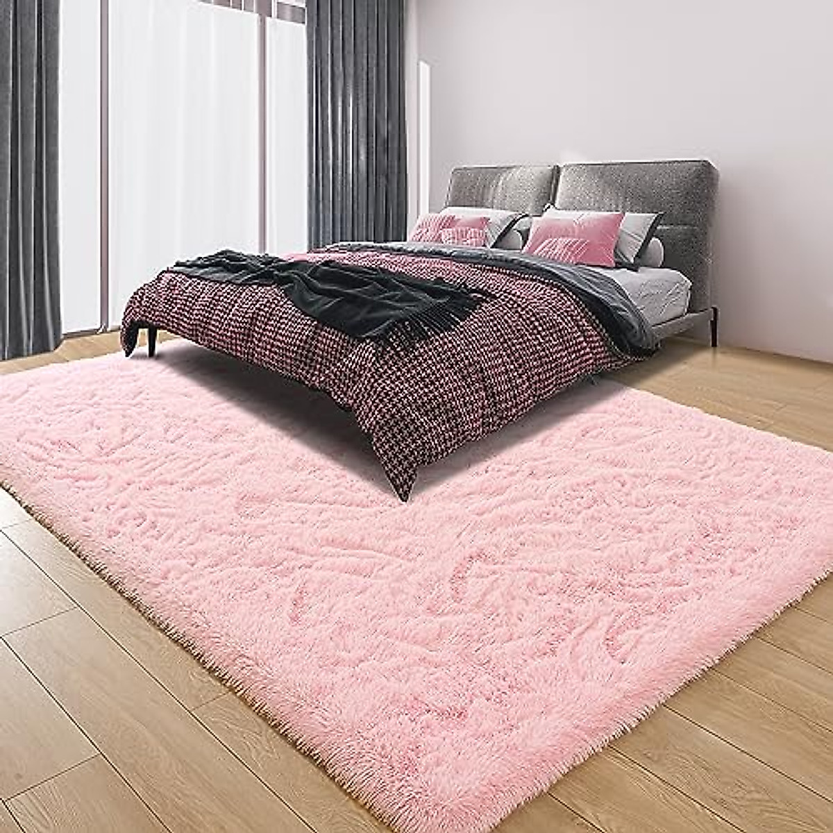 Quenlife Fluffy Rug for Living Room, Plush Shaggy 6x9 Rug for Bedroom, Soft Area Rugs Fuzzy Carpet with Anti-Slip Bottom for Kids Grils Room Nursery Home Decor, Pink