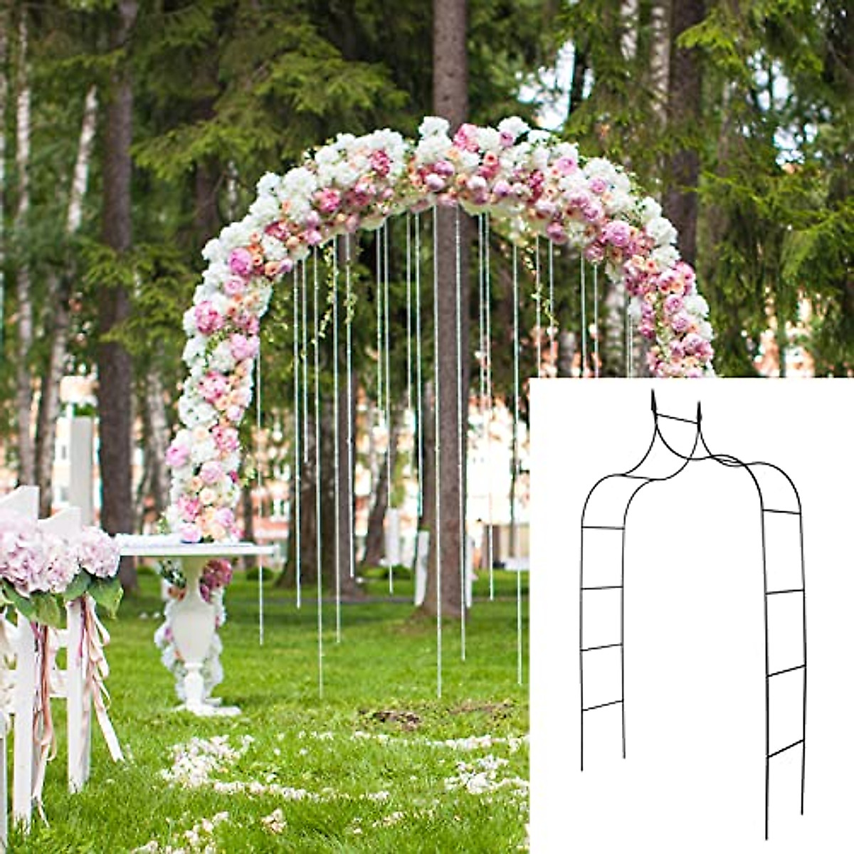 Peach Tree Outdoor Garden Arch Gothic 8' 4" H x 4' 7" W Arbor Iron Black Trellis Metal Weather Resistant Wall Art Climbing Plant Growing Lawn Backyard