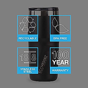 EcoVessel Metro TriMax Vacuum Insulated Stainless Steel Tumbler Cup/Coffee Travel Mug with BPA Free Slider Top - 16 oz Pint Glass - Silver Express