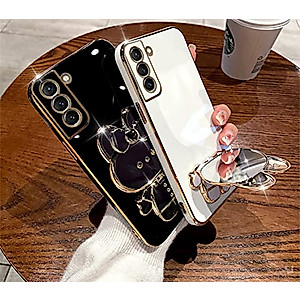 for Samsung Galaxy A14 Case for Women Girls,6D Cute Hidden Rabbit Bunny Stand Design,Luxury Plating Glitter Girly Soft Silicone Makeup Mirror Phone Case with Camera Cover for Samsung A14 5G (Pink)