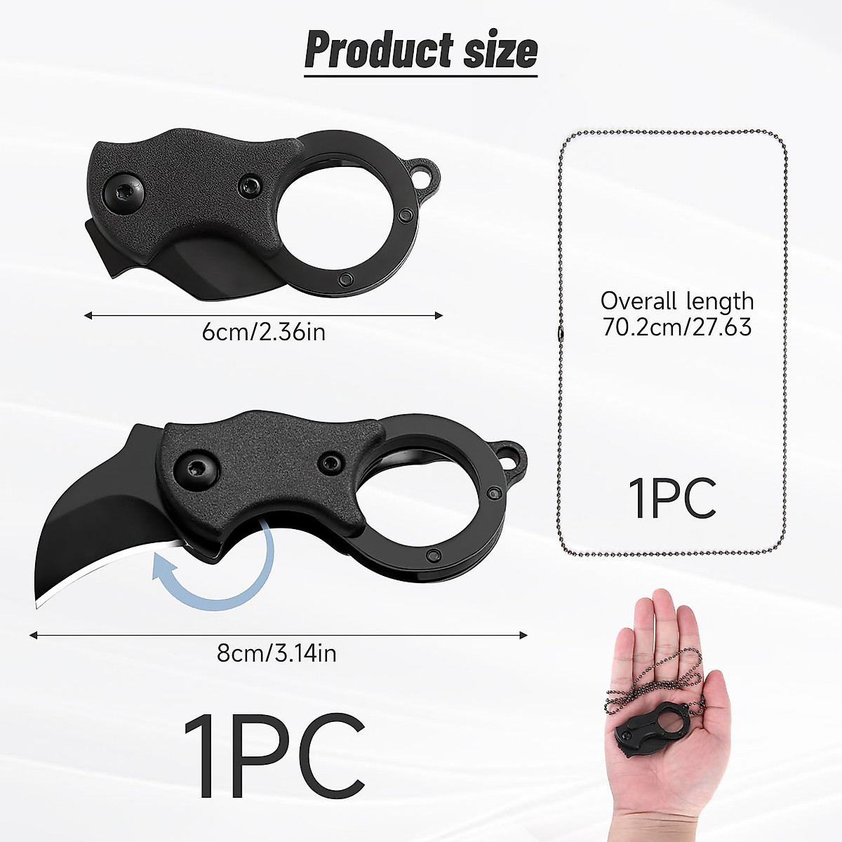 Aesnoun Small Pocket Knife for Men, Carabiner Knife, Cool Carabiner Knife Box Cutter with 1inch Stainless Steel Blade, Mini Folding Knives EDC Gadgets for Everyday Carry, Great Gift for Men (Black)