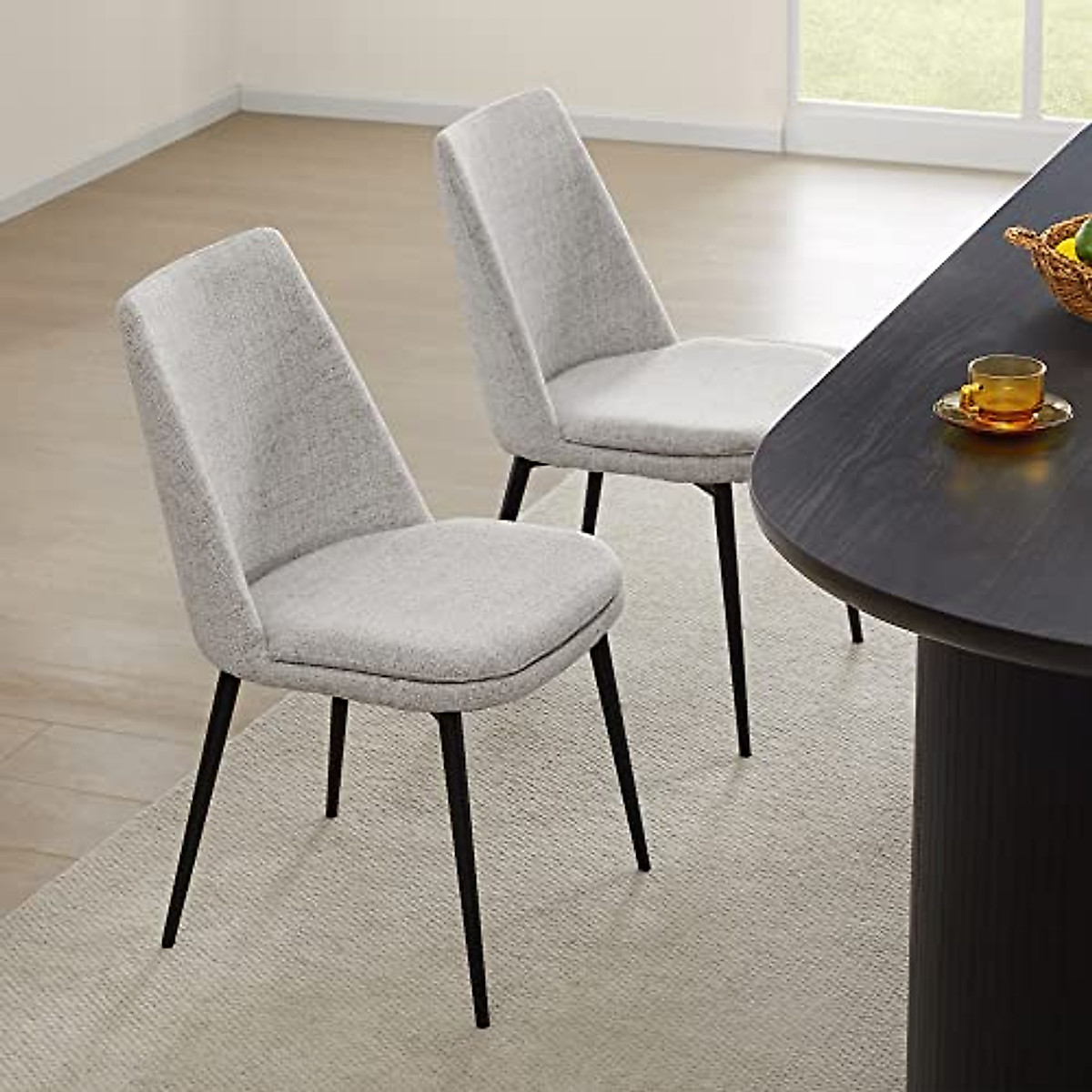 CHITA Mid-Century Padded Dining Chair, Modern Upholstered Fabric Dining Room Chair Set of 2 with Metal Legs,White