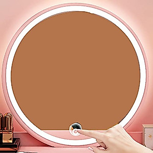 LITFAD Modern Makeup Vanity Standing Vanity Set with Drawer Bedroom Wood Dressing Table - Makeup Vanity & Mirror with LED Light Pink 24" L x 16" W x 24" H