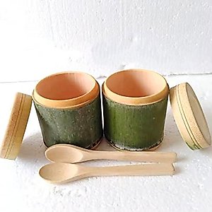 WellieSTR 2PCS (XXS/Dia.7~8cm/H 10cm) Natural Bamboo Steamer Bowl Rice Basket Dessert Cup Bamboo Wine Glass for Asian Food,Dim Sum,Rice,Bamboo Wrapped Sticky Rice Steamer,Snack Tool,with Spoon